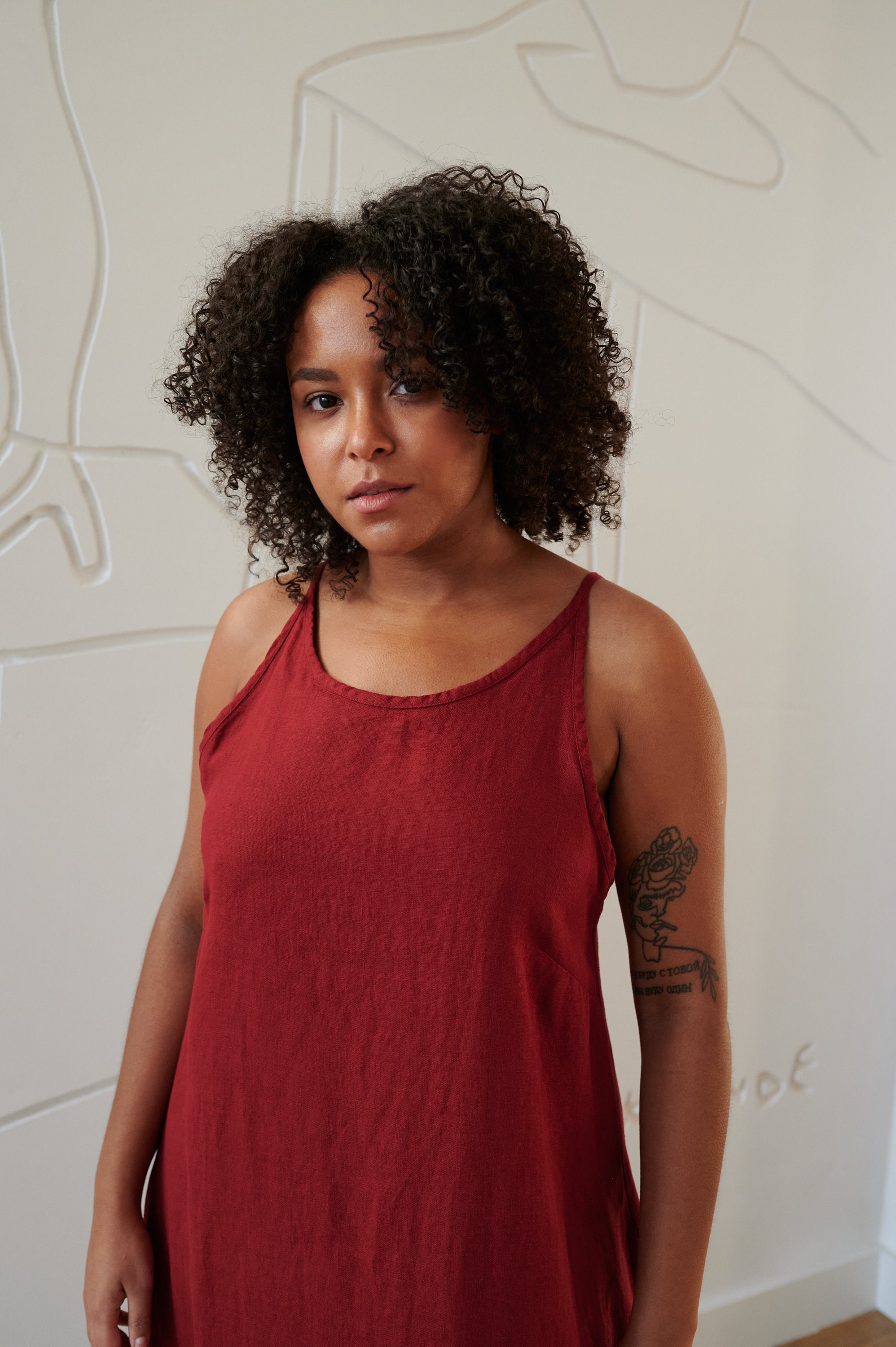 Kristi Burgundy Red Dress - Spaghetti Strap Linen Dress- Linen Dress ...