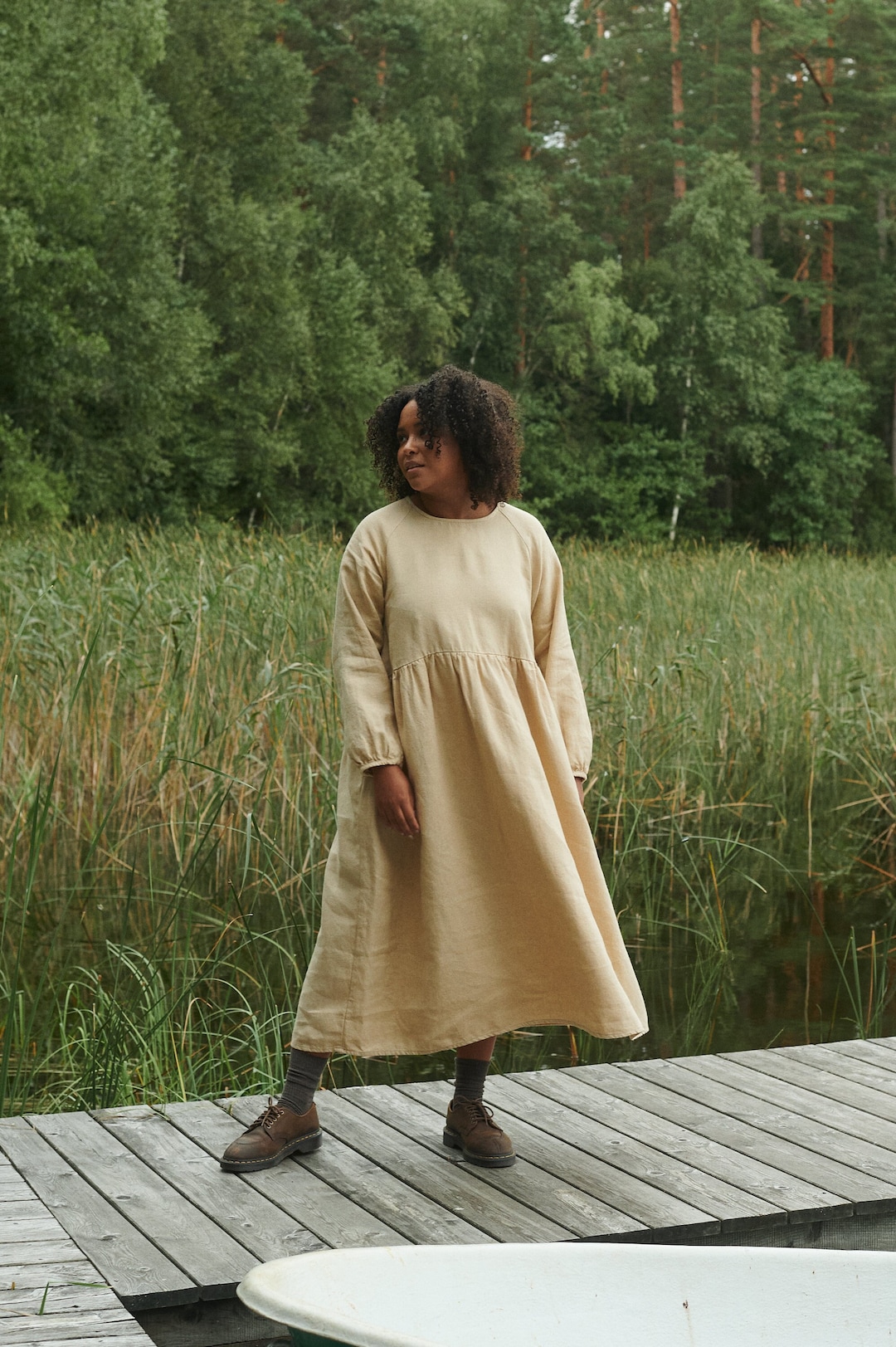 Margo Beige Linen Wool Blend Dress - Wool Linen Dress - Linen Dress ...