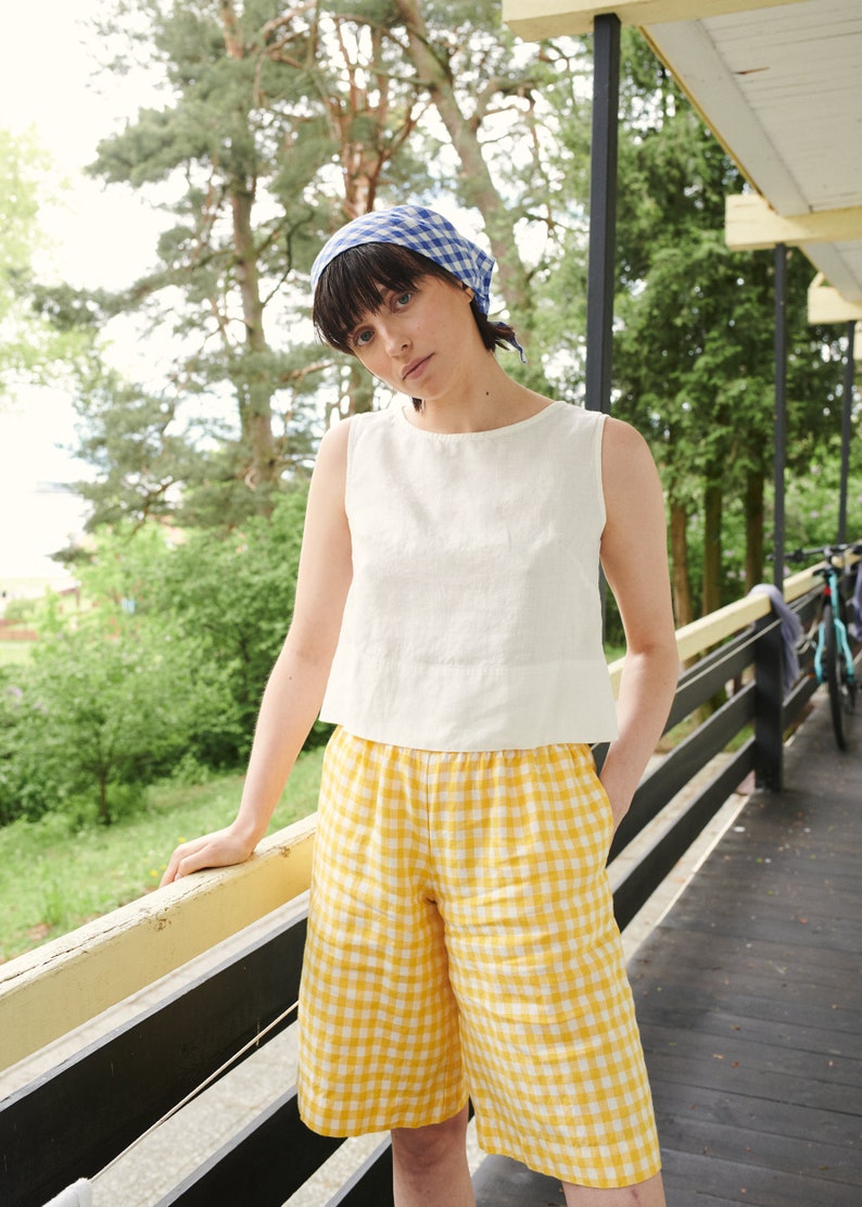 Ready to Ship Blue Gingham Linen Bandana Bandana Linen - Etsy