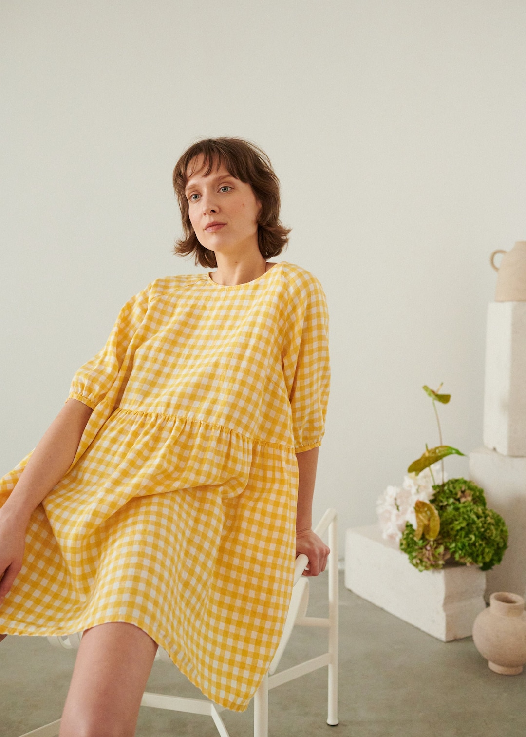 Beth Yellow Gingham Dress - Gingham Linen Dress - Summer Linen Dress - Etsy