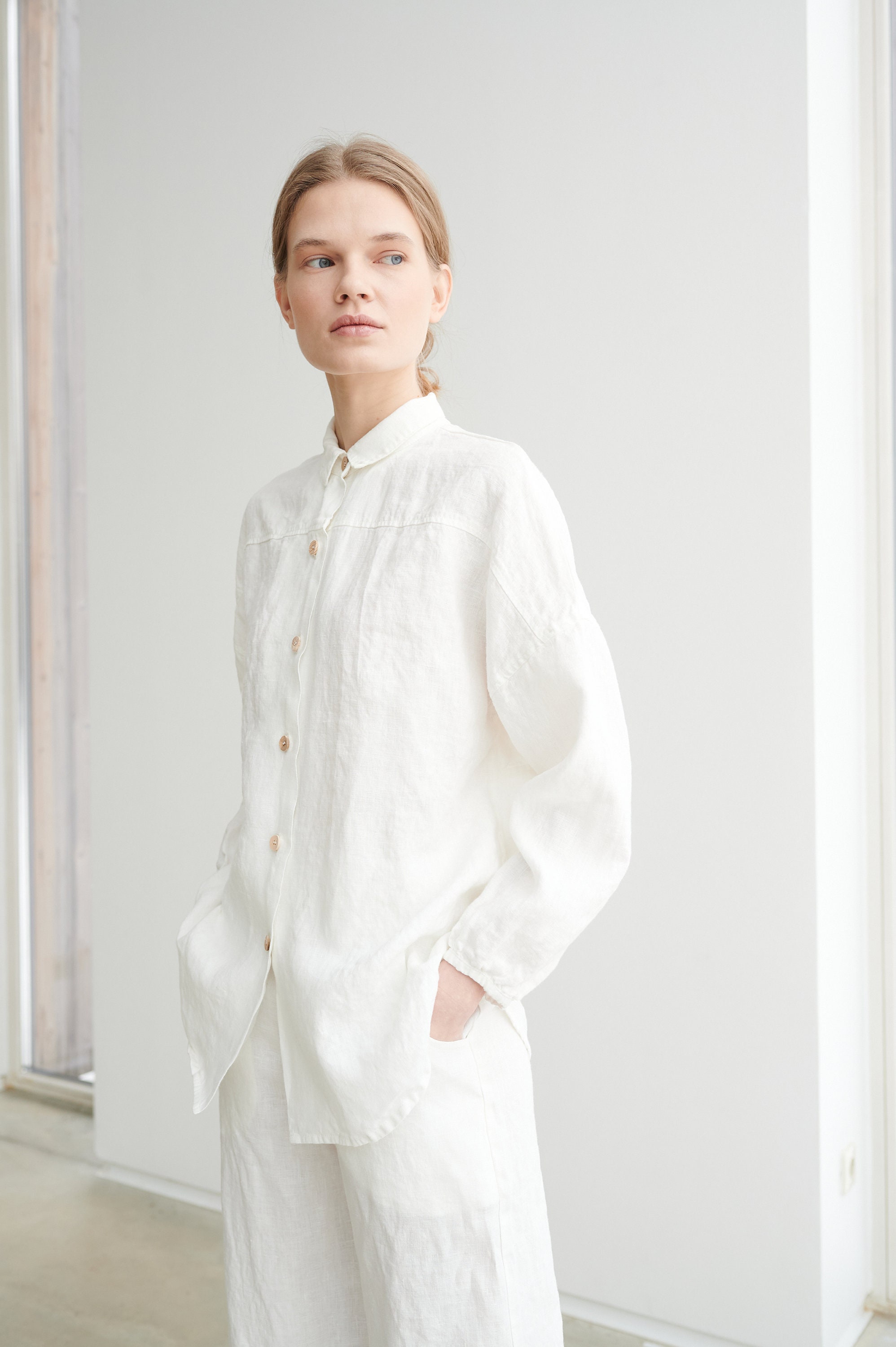 Lyn Milky White Shirt Loose Linen Shirt Linen Shirt Drop - Etsy