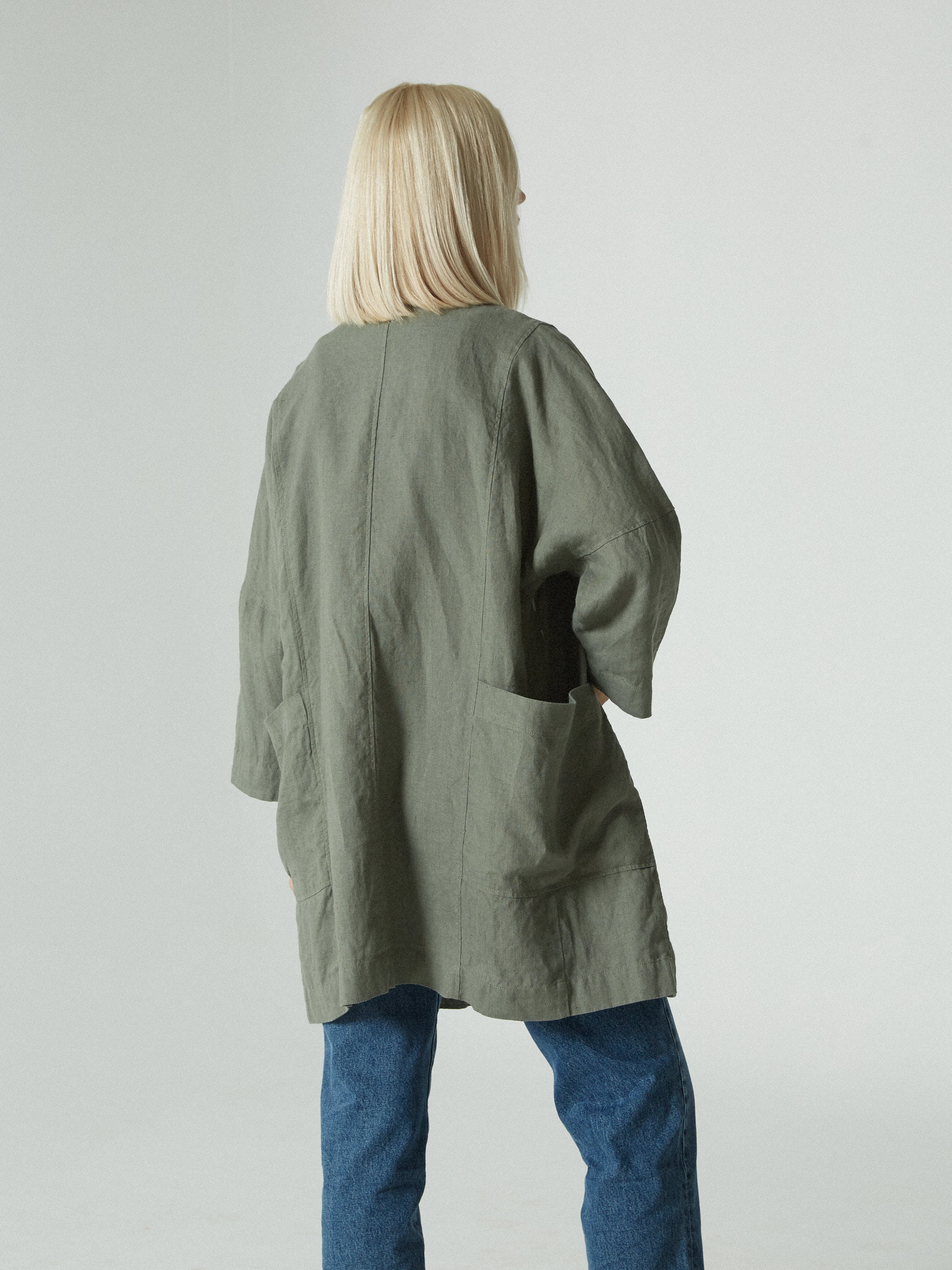 Juniper pine green jacket Linen jacket Linen coat | Etsy