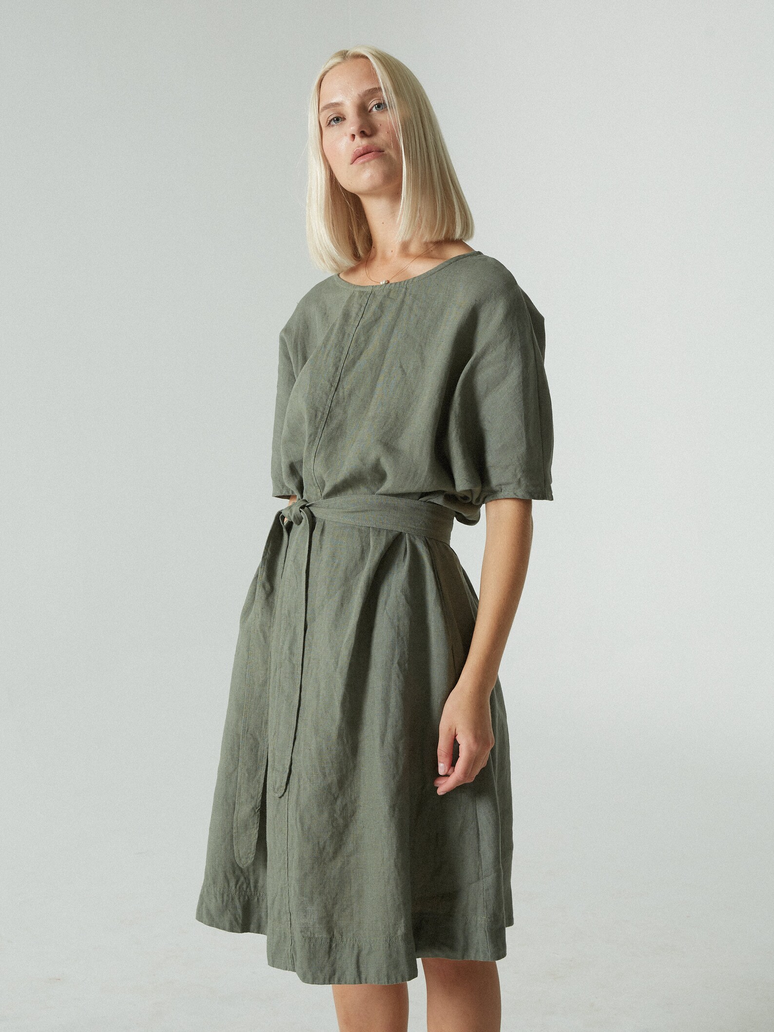 Rush Pine Green Dress Cocoon Linen Dress Loose Linen Dress - Etsy