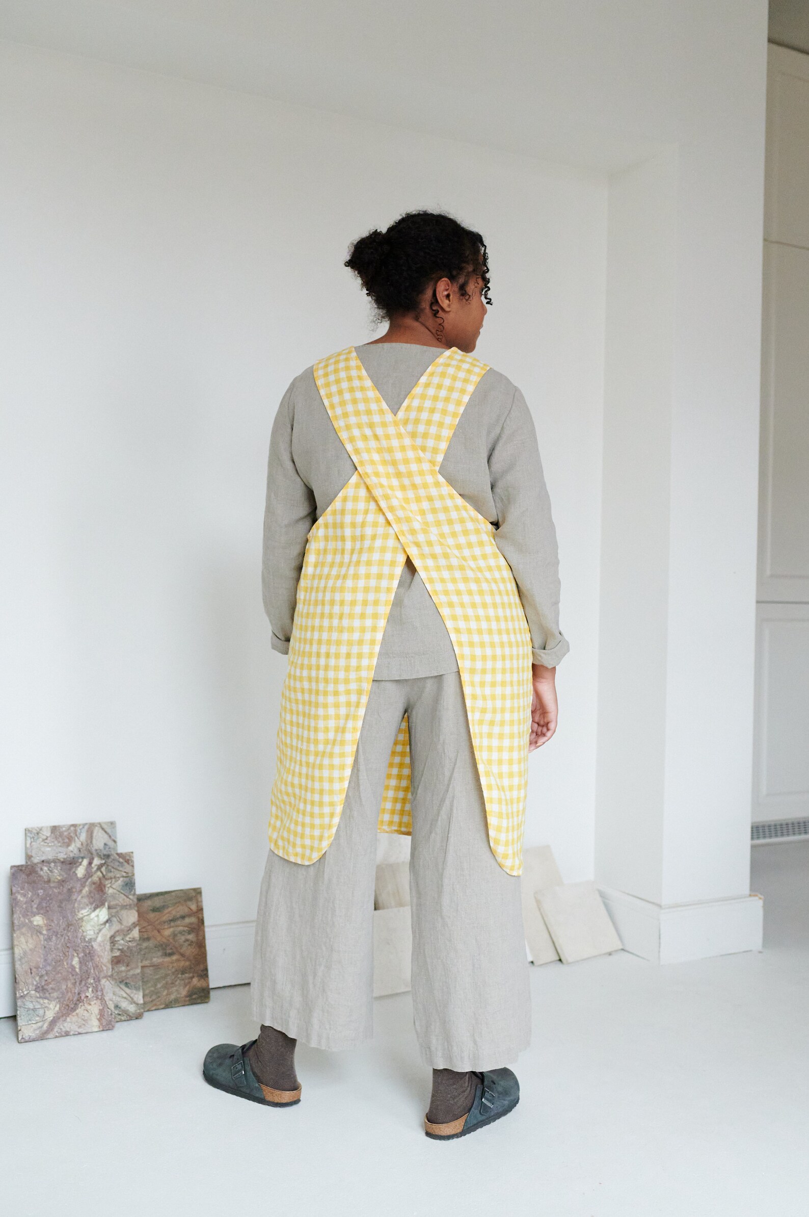 Rita Yellow Gingham Apron Pinafore Apron Gingham Linen | Etsy