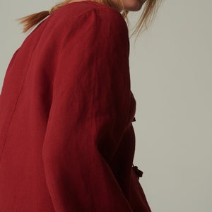 Marina Burgundy Red Linen Top - Tie up Front Top - Linen Blouse - Loose ...