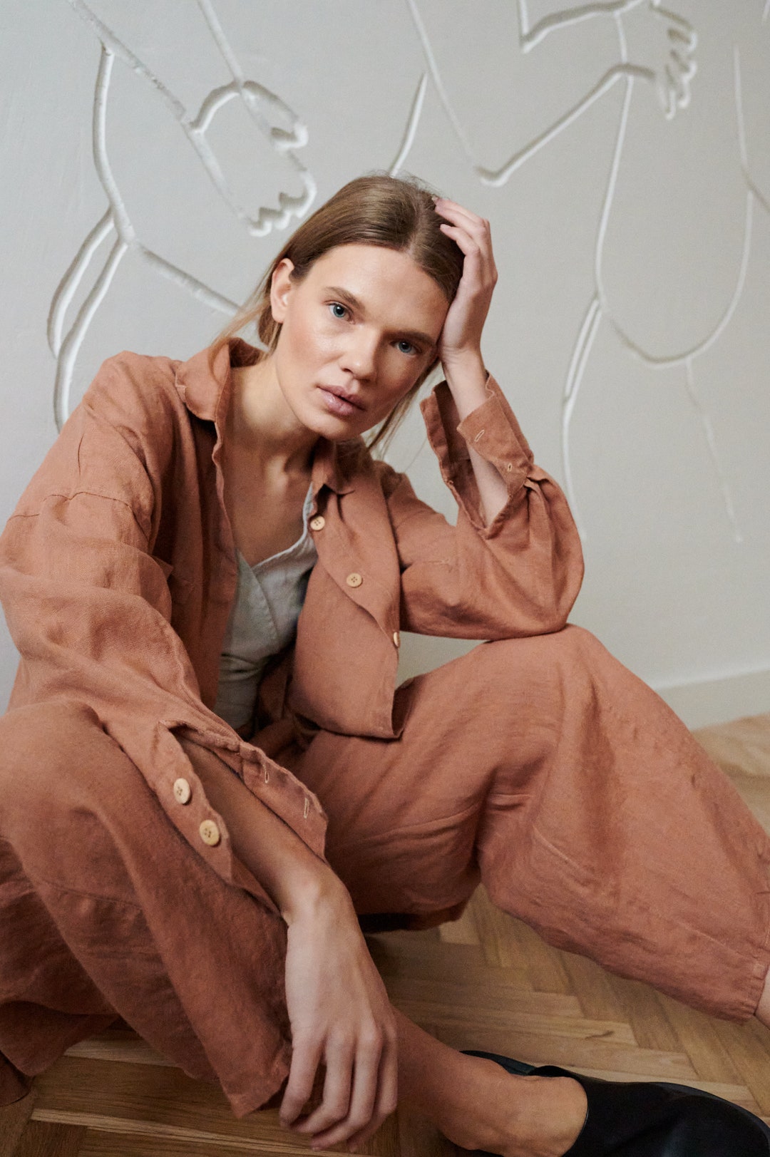 Vika Mocha Mousse Shirt - Washed Linen Shirt - Linen Shirt - Drop ...