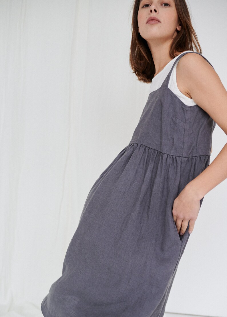 Summer Platinum Grey Dress Pinafore Dress Linen Dress - Etsy