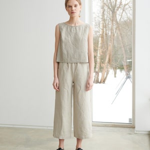 Crop Natural Grey Top - Basic Linen Top - Linen Tank Top - Linen Blouse ...