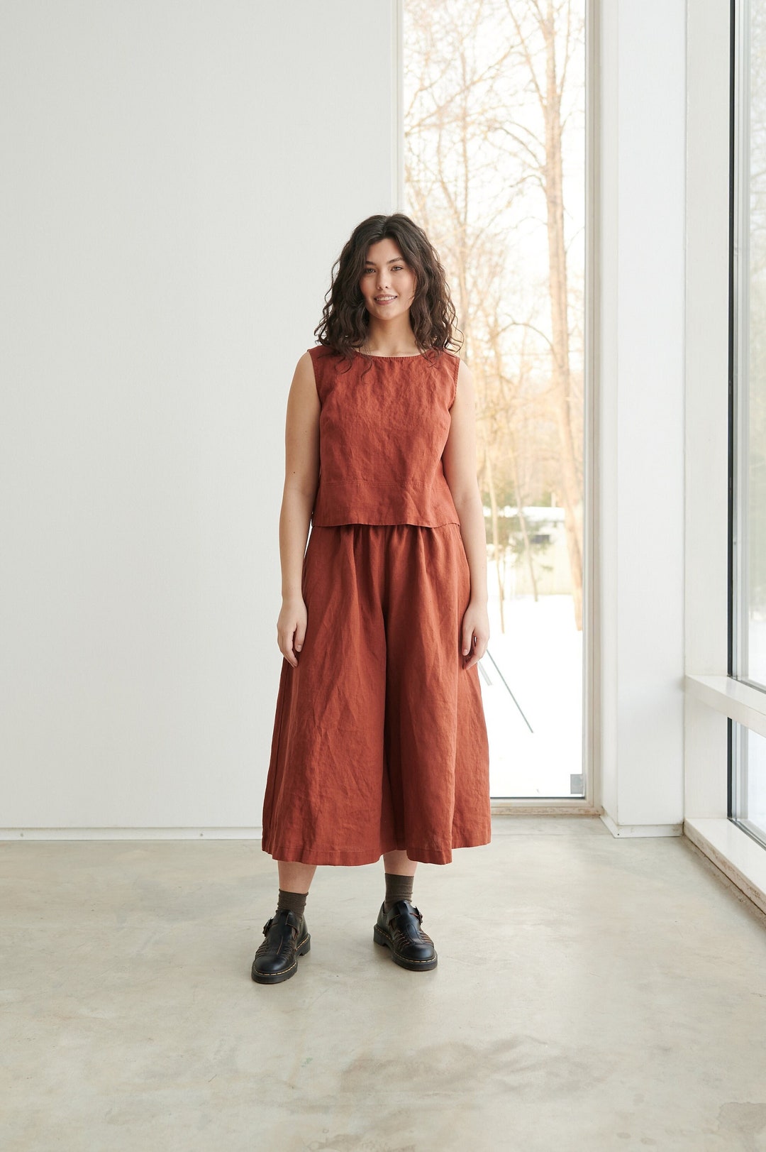 Crop Terracotta Top - Linen Crop Top - Basic Linen Top - Linen Tank Top ...