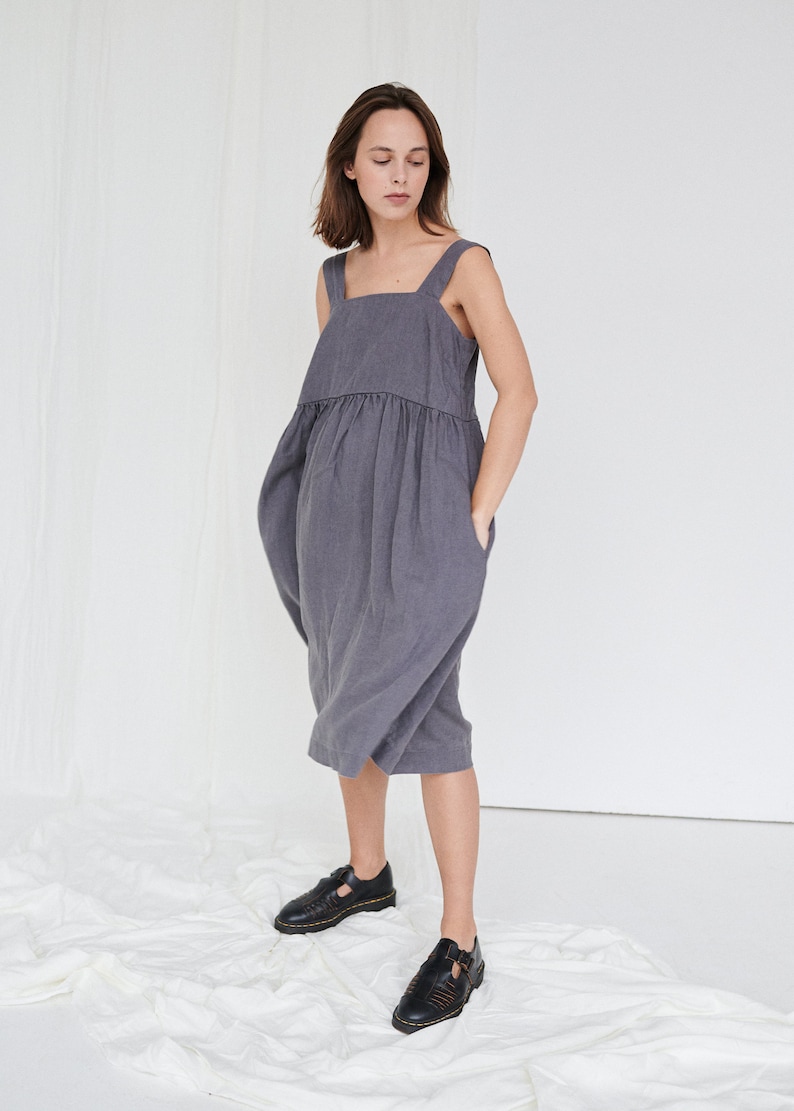 Summer Platinum Grey Dress Pinafore Dress Linen Dress - Etsy