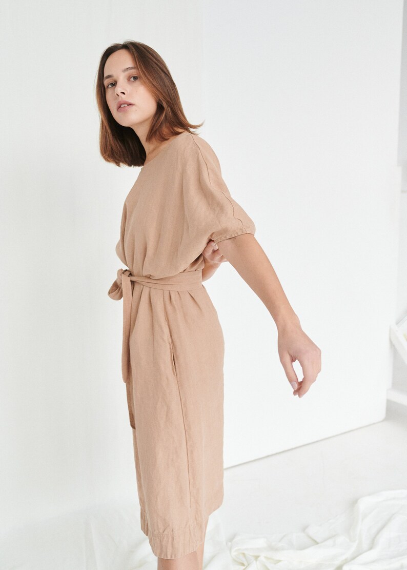 Rush Dusty Peach Dress Cocoon Linen Dress Loose Linen - Etsy