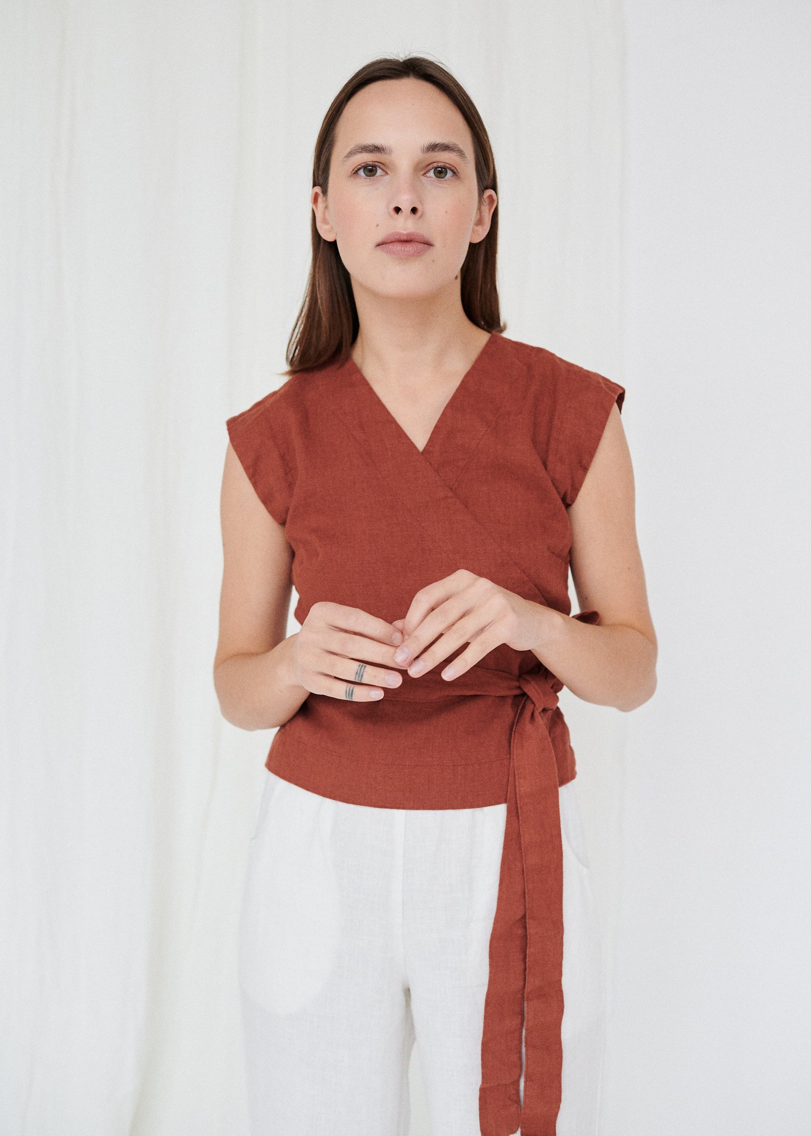Amelia Terracotta Top Wrap Top Wrap Linen Top Linen Top - Etsy