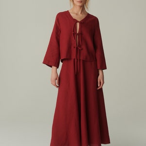 Marina Burgundy Red Linen Top - Tie up Front Top - Linen Blouse - Loose ...