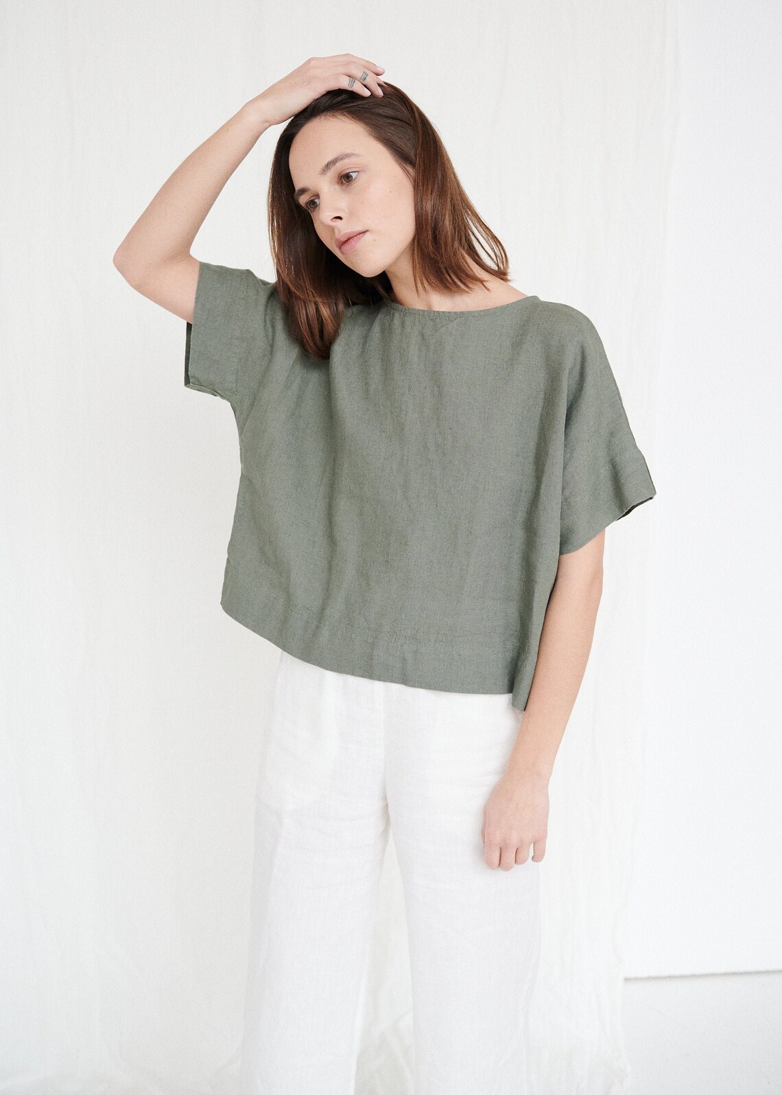 Mona Pine Green Top Linen Top Oversized Linen Top Linen - Etsy UK