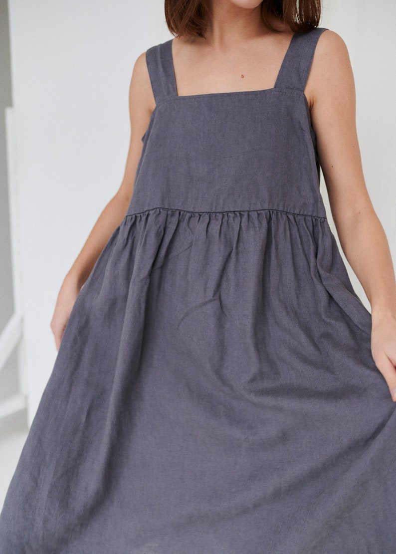 Summer Platinum Grey Dress Pinafore Dress Linen Dress - Etsy