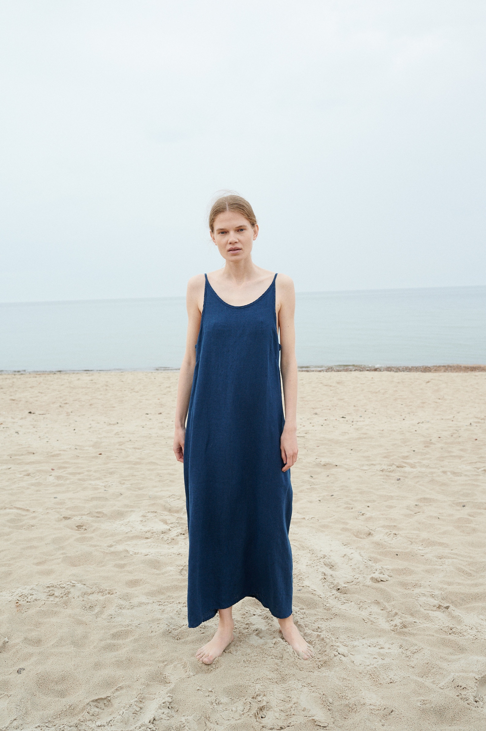 Kristi Navy Blue Dress - Spaghetti Strap Linen Dress- Linen Dress ...