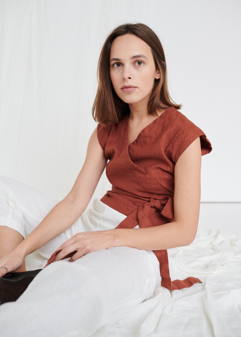 Amelia Terracotta Top Wrap Top Wrap Linen Top Linen Top - Etsy