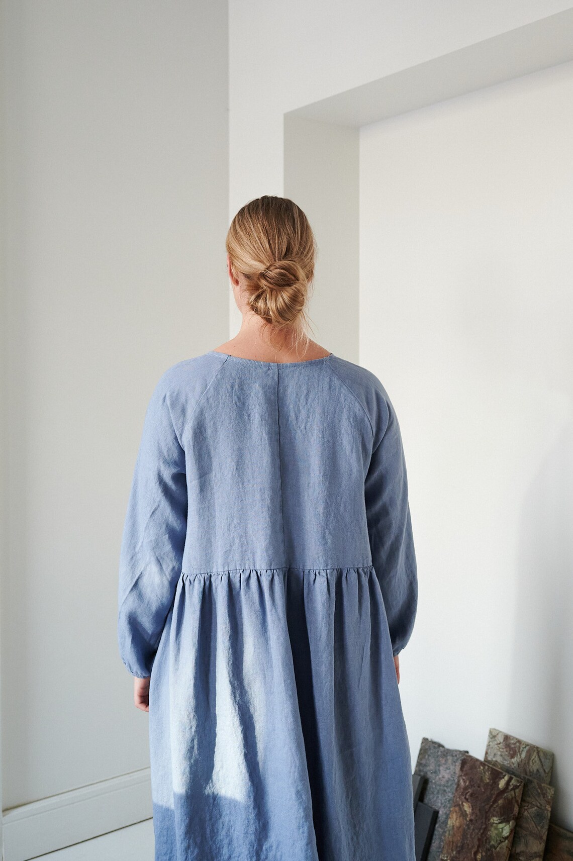 Margo Sky Blue Linen Dress - Linen Dress - Fall Linen Dress - Long ...