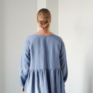 Margo Sky Blue Linen Dress - Linen Dress - Fall Linen Dress - Long ...
