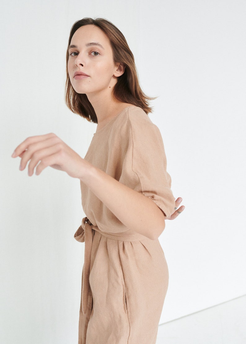 Rush Dusty Peach Dress Cocoon Linen Dress Loose Linen - Etsy