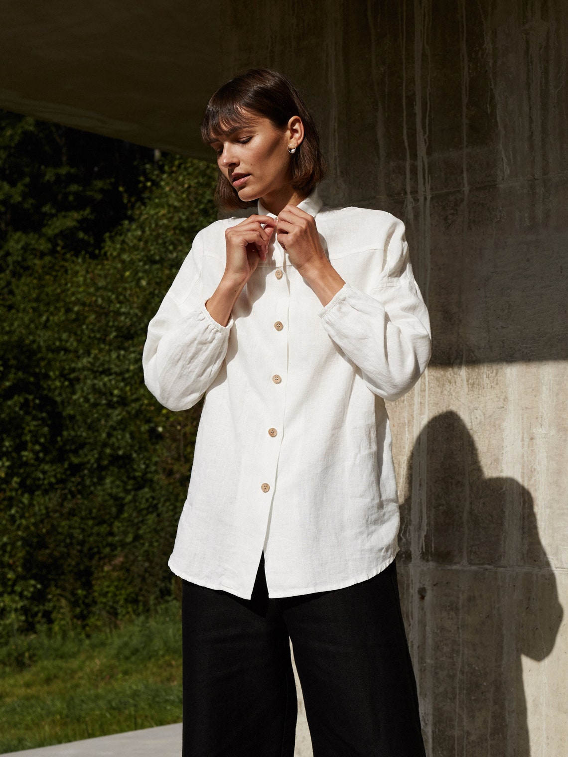 Lyn Milky White Shirt Oversized Linen Shirt White Linen - Etsy