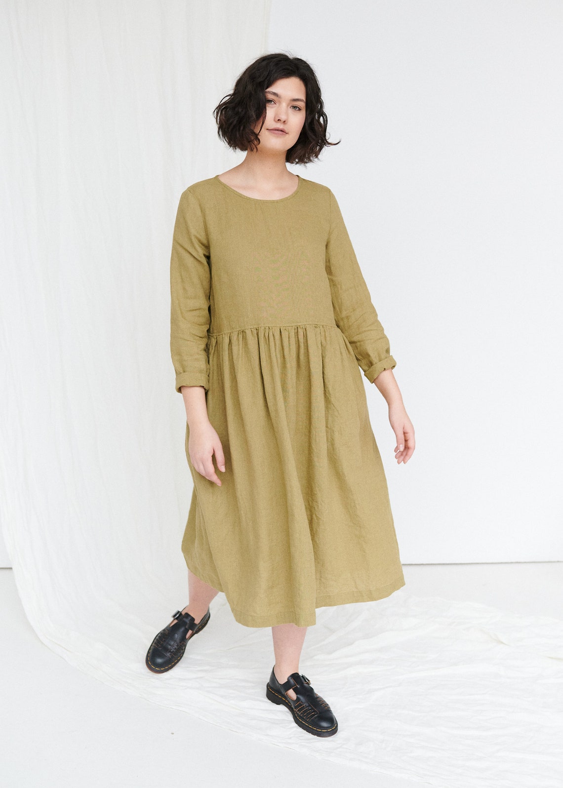 Alice Olive Dress Long Linen Dress Maxi Linen Dress Soft - Etsy