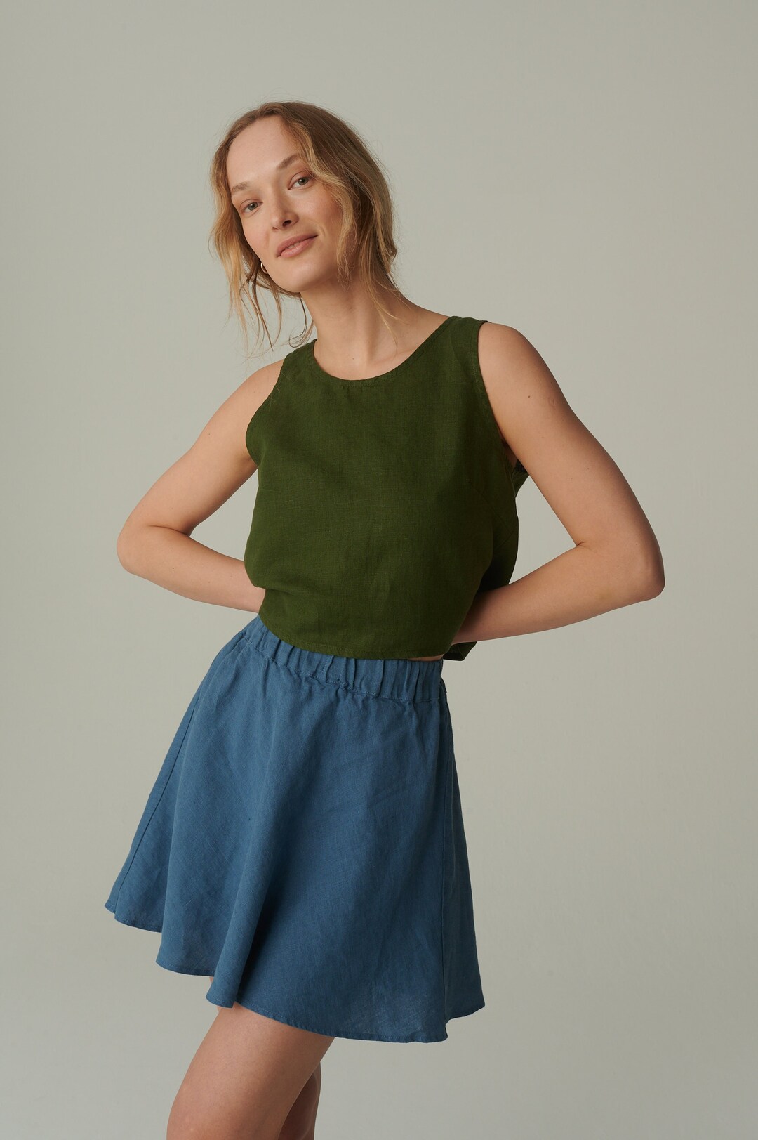 Sadie Forest Green Linen Top - Basic Linen Top - Linen Tank Top - Linen ...