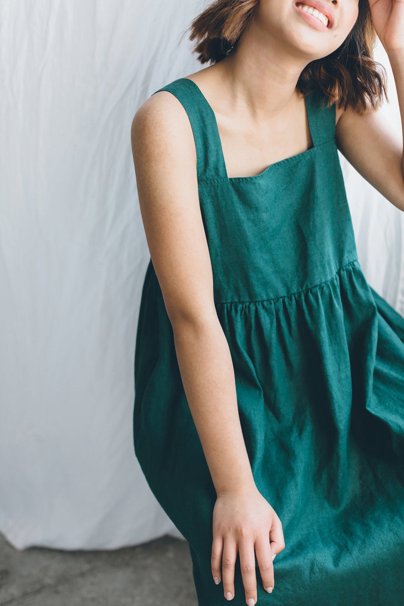 Summer Emerald Green Dress Linen Dress Summer Linen Dress - Etsy