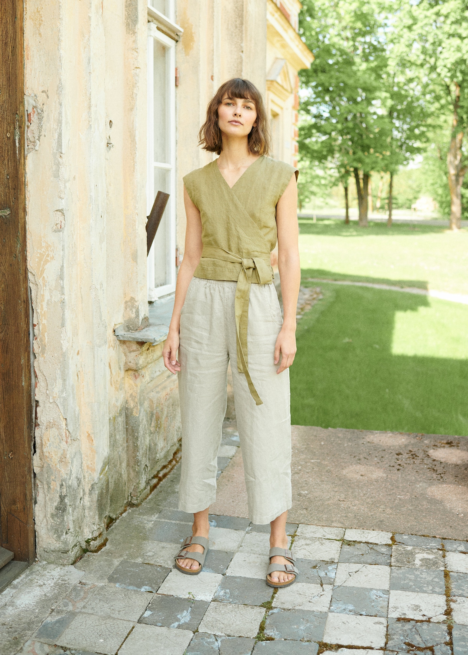 Amelia Olive Top Wrap Top Wrap Linen Top Linen Top - Etsy