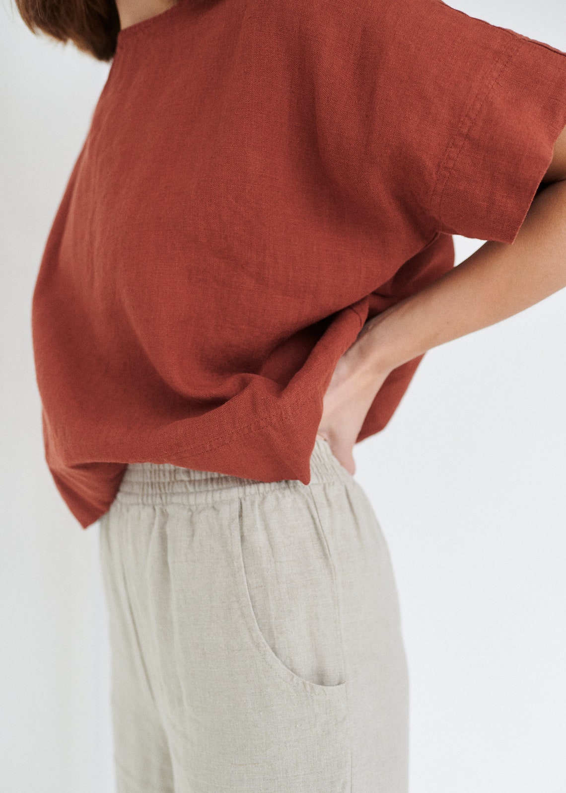 Mona Terracotta Top Linen Top Oversized Linen Top Linen | Etsy