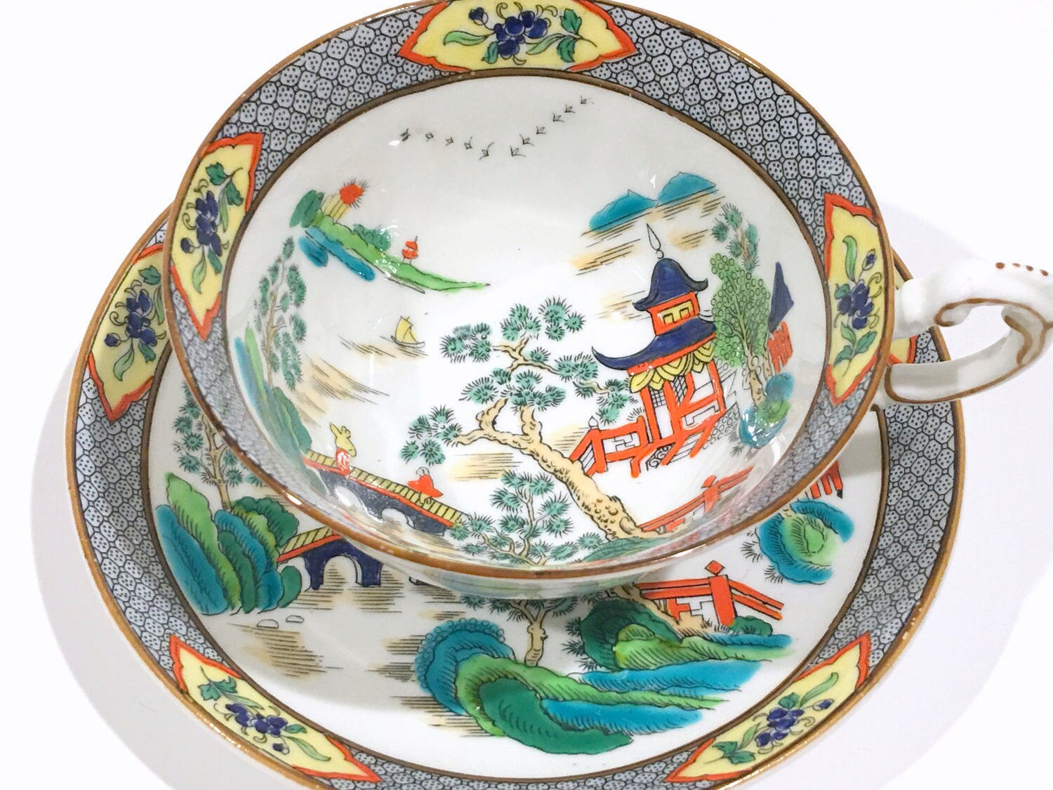 Paragon Tea Cup and Saucer, Hand Painted Cup, Willow Ware Pattern, Tea ...