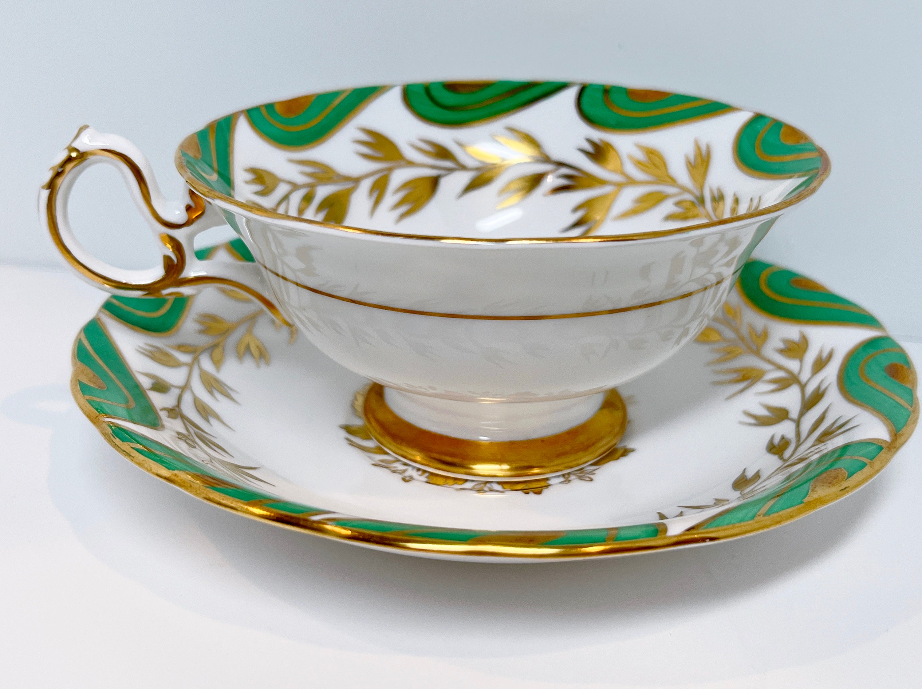Hand Painted Royal Chelsea Tea Cup and Saucer, Green Teacup, English ...