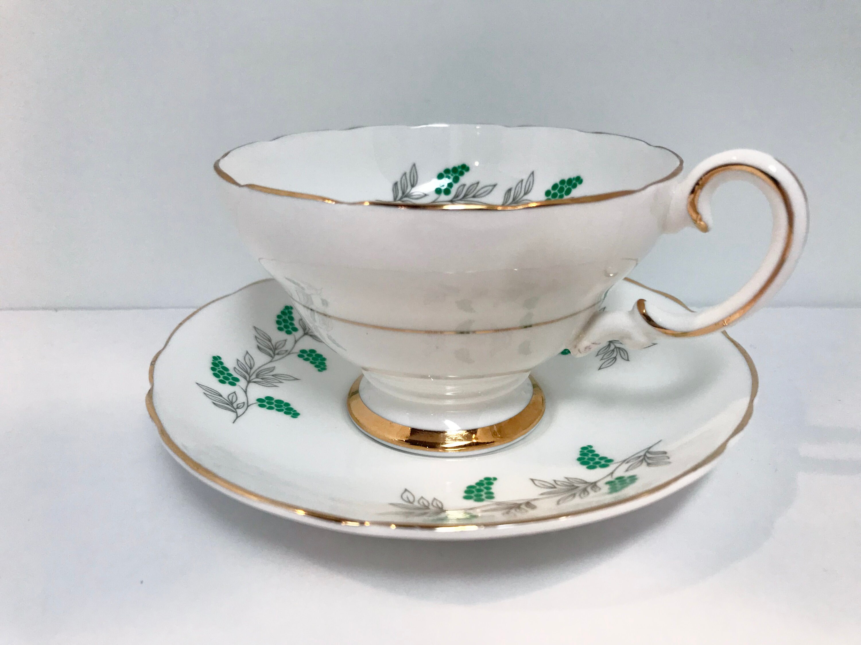 Crown Staffordshire Tea Cup and Saucer, Staffordshire Teacup, Green ...