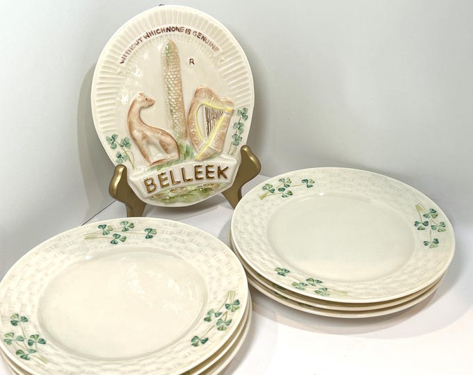 Belleek Plates, Belleek Shamrock Ware, Shamrock Plates, Set of Six ...