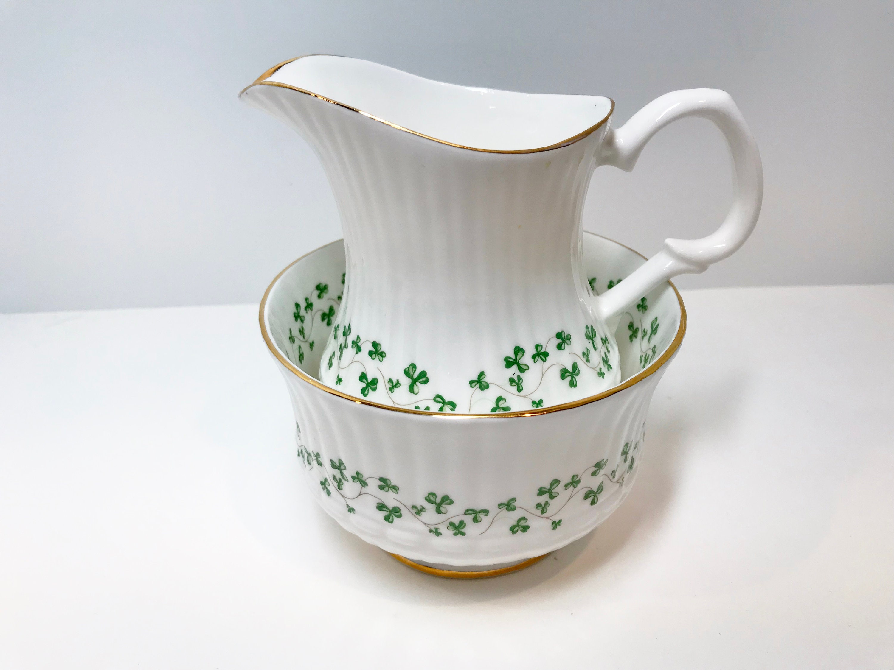 Shamrock Sugar Bowl and Creamer, Royal Tara Creamer and Sugar, Irish ...