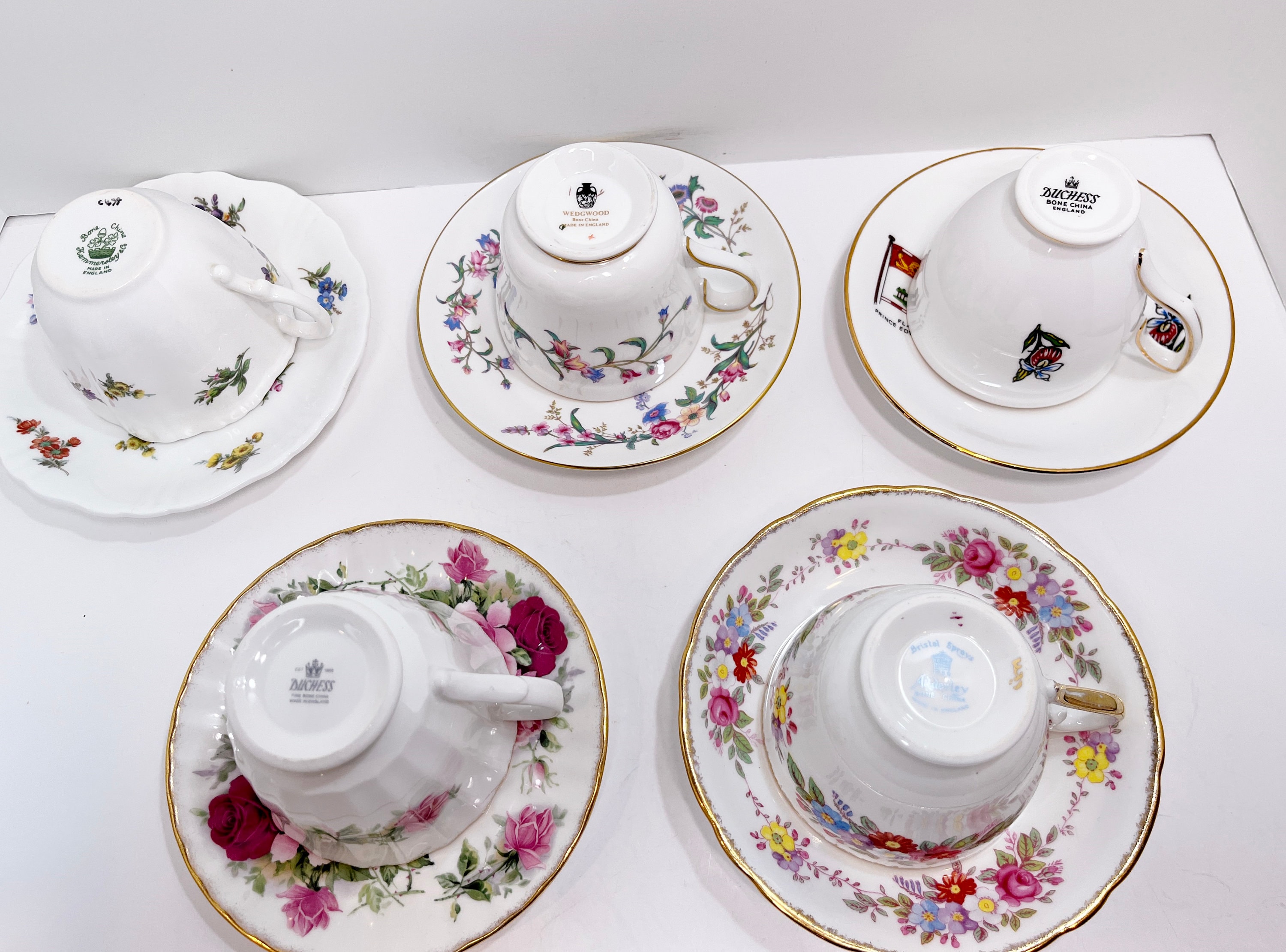 Set of Five Teacups and Saucers , Bridal Shower Teacups , English ...