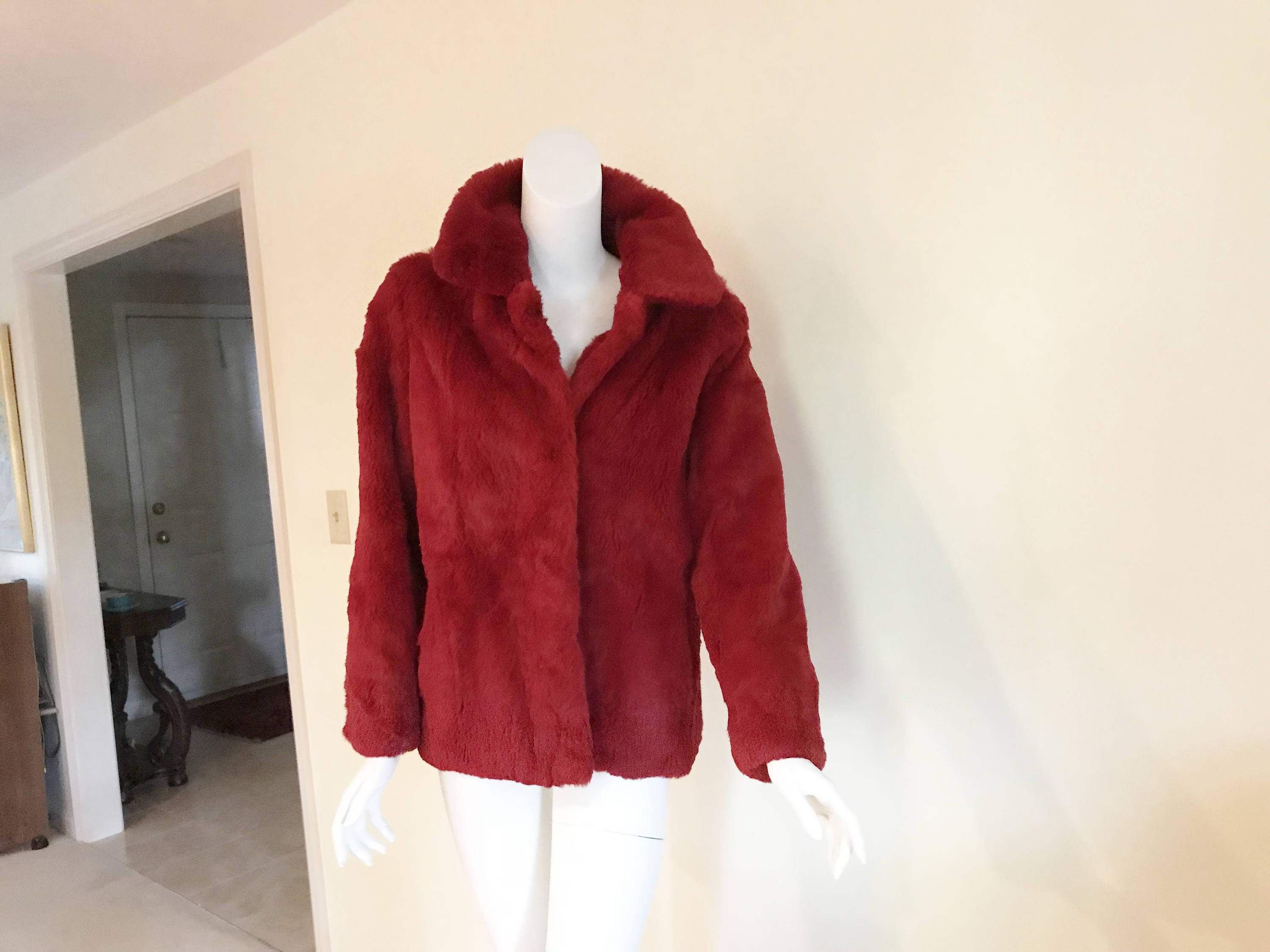 Classic Fur Jacket, Vintage Red Lapin Jacket, Authentic Real Fur Jacket ...