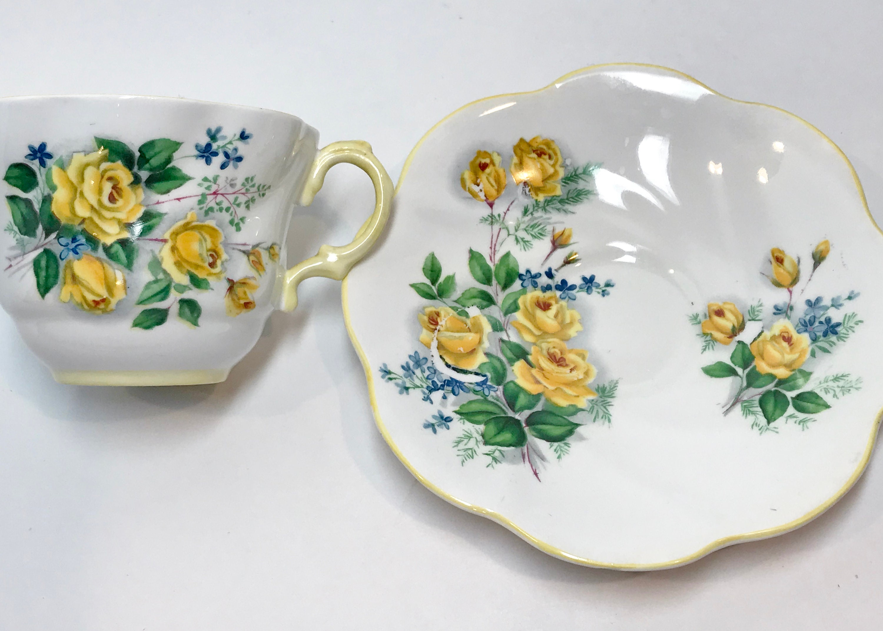 Rosina Tea Cup and Saucer, Yellow Rose Tea Cups Vintage, Antique ...