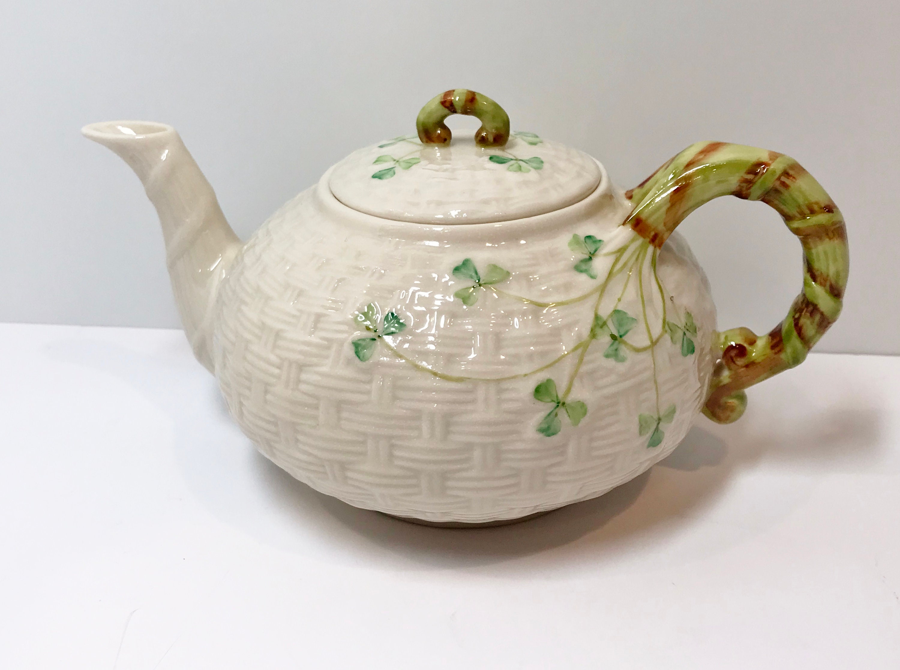 Small Shamrock Belleek Teapot, Irish Teapot, Belleek China, Green Mark ...