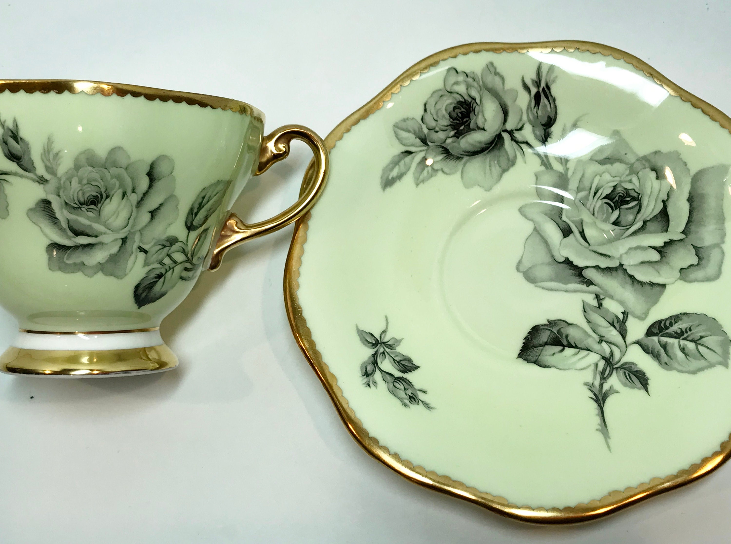 EB Foley Teacup and Saucer, E B Foley Teacups and Saucers, Green ...