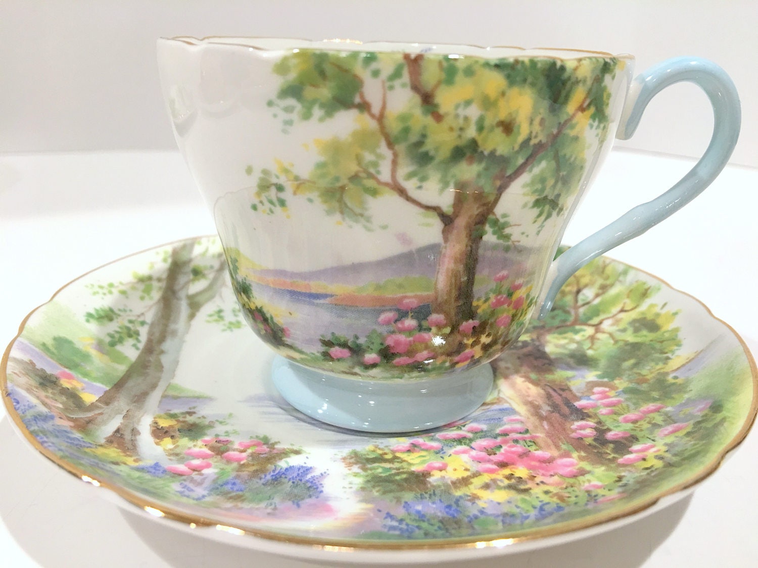 Reserved for M, Shelley Woodlands Pattern, Shelley Teacup and Saucer ...