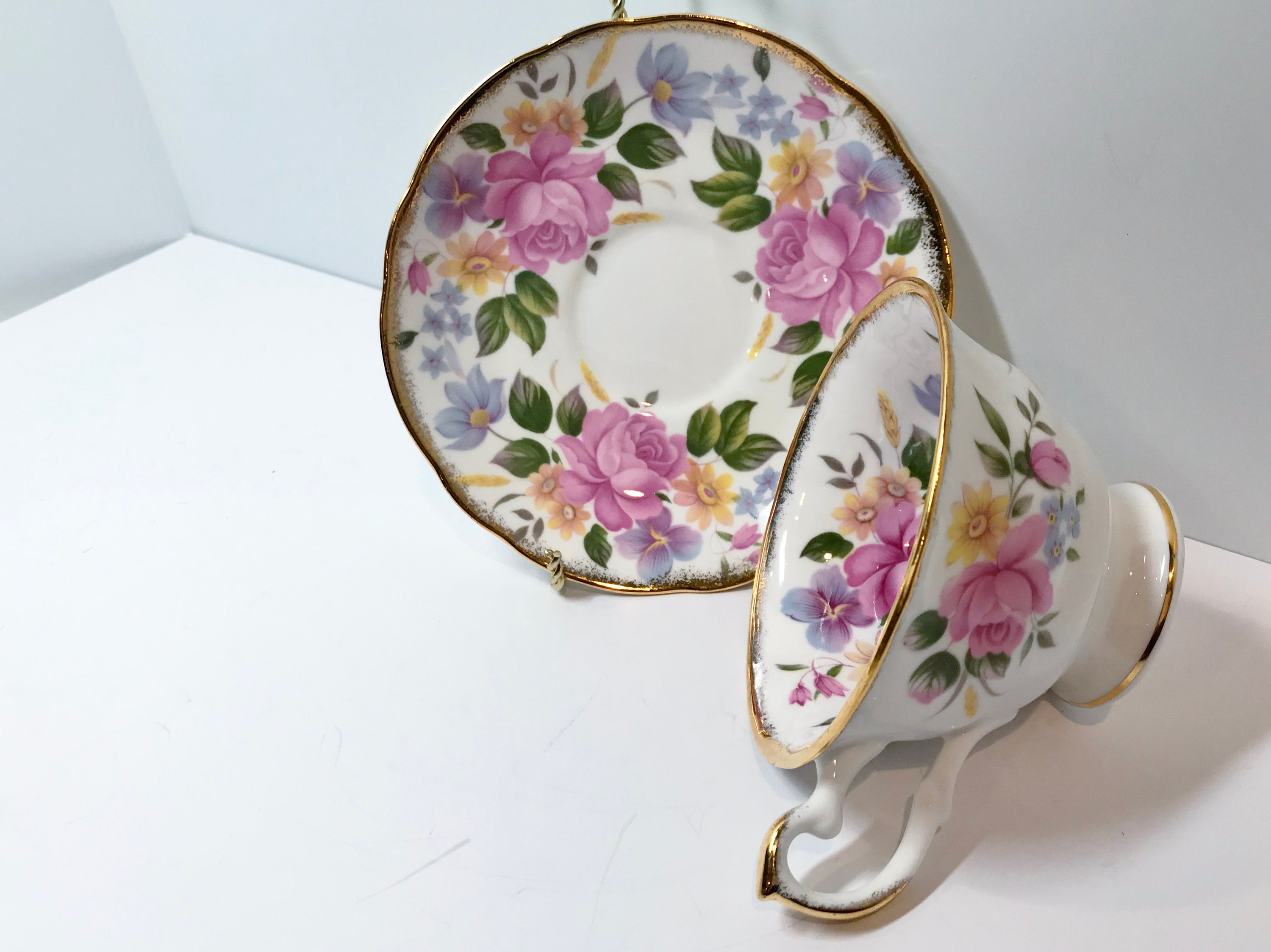 Crown Tea Cup and Saucer, English Bone China Cups, Floral Teacups ...