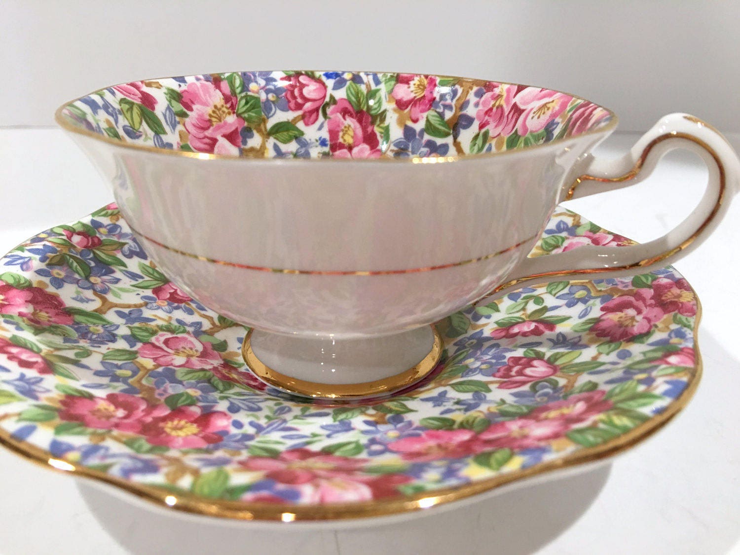 Rosina Chintz Tea Cup and Saucer, English Bone China Cup, Tea Party ...