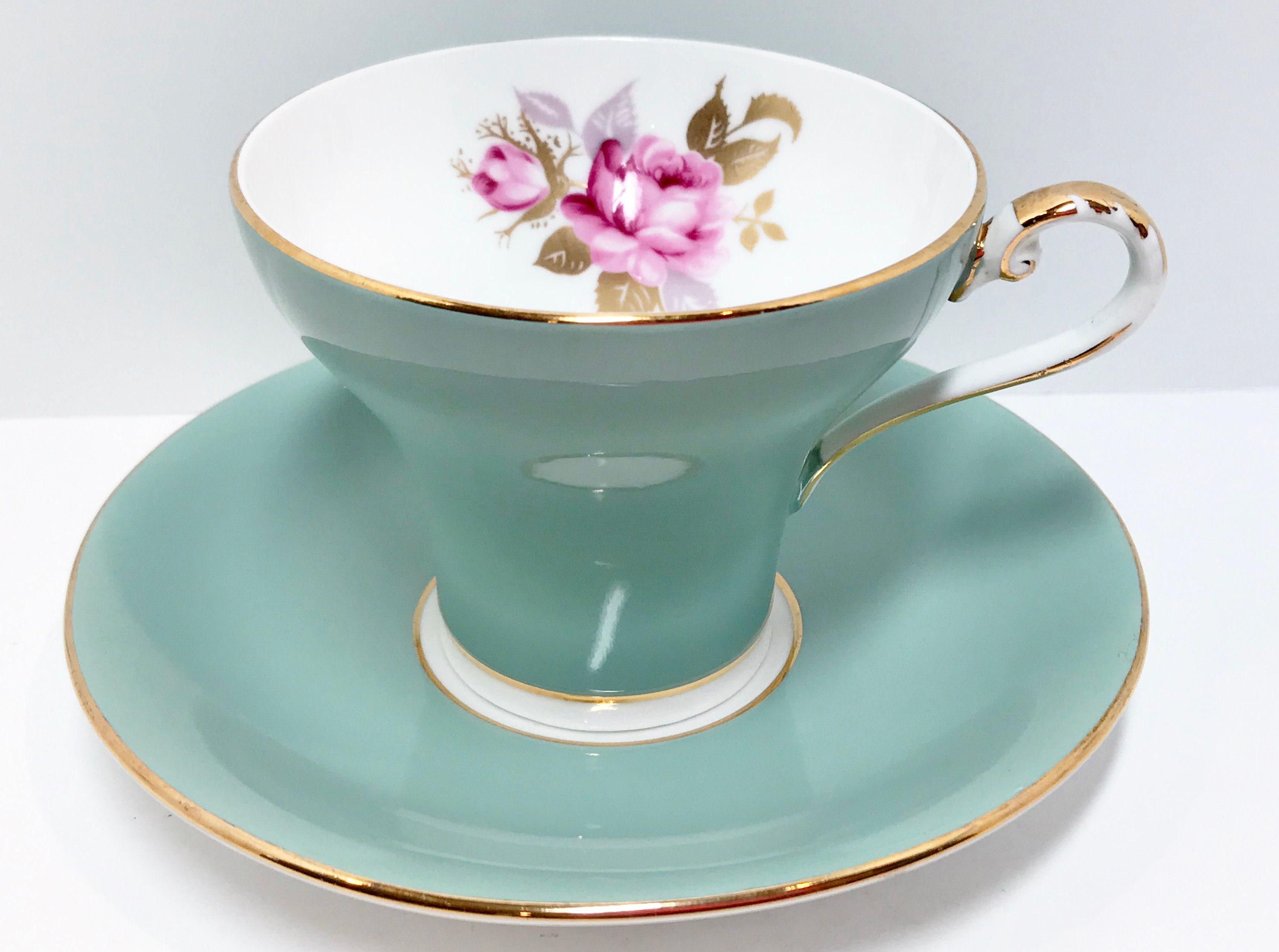 Green Corset by Aynsley Tea Cup and Saucer, Pink Rose Cups, Big Rose ...