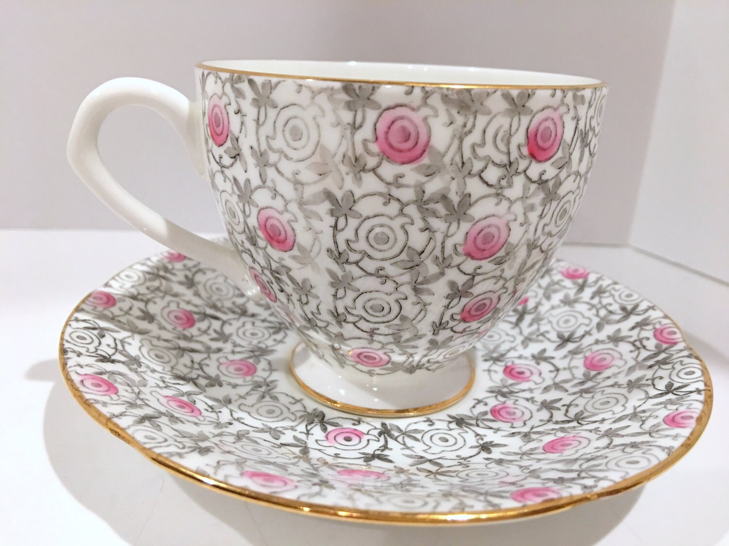 Chintz Tea Cup and Saucer, Chintz Cups, Antique Teacups, Vintage Tea ...