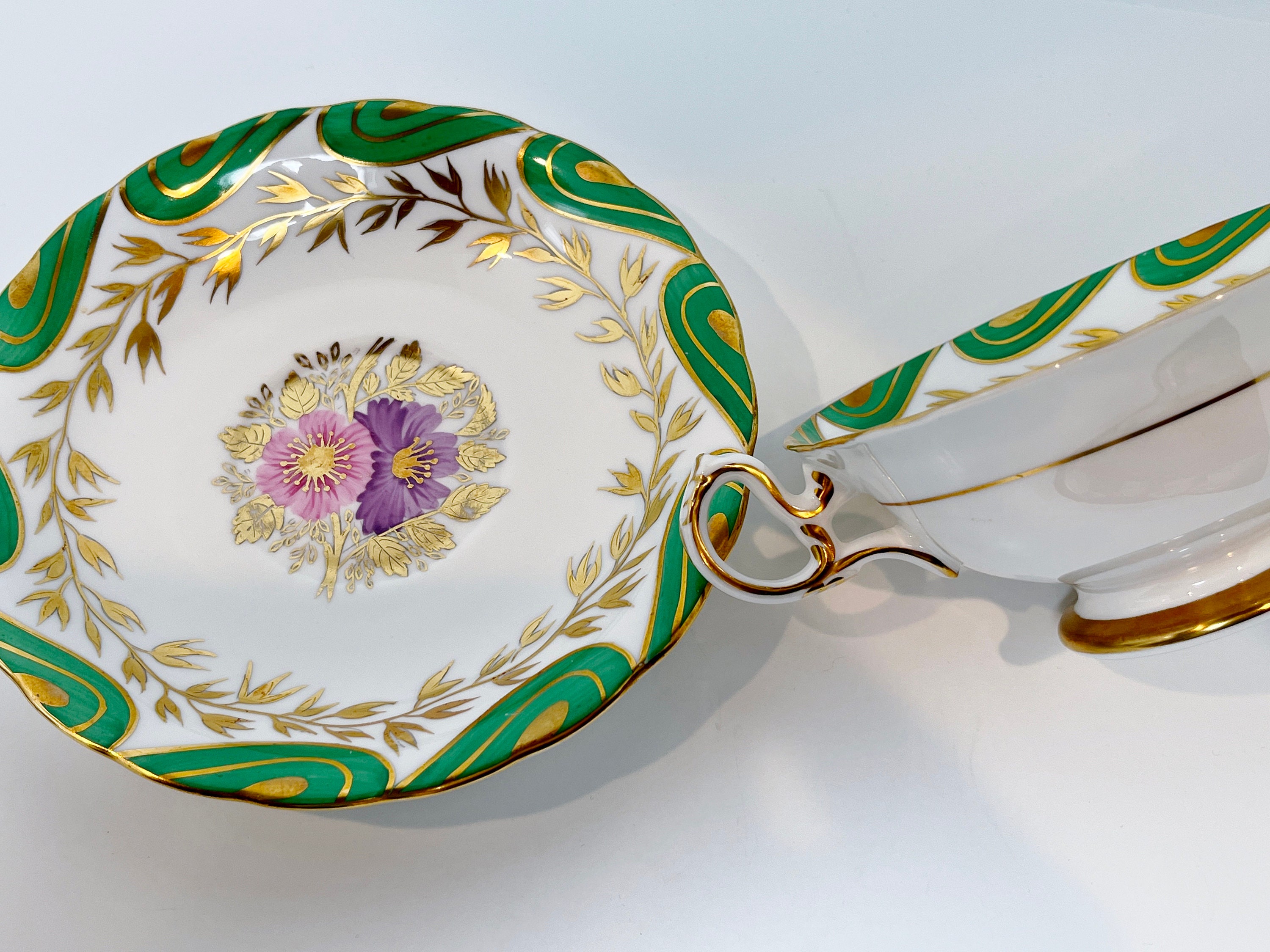 Hand Painted Royal Chelsea Tea Cup and Saucer, Green Teacup, English ...