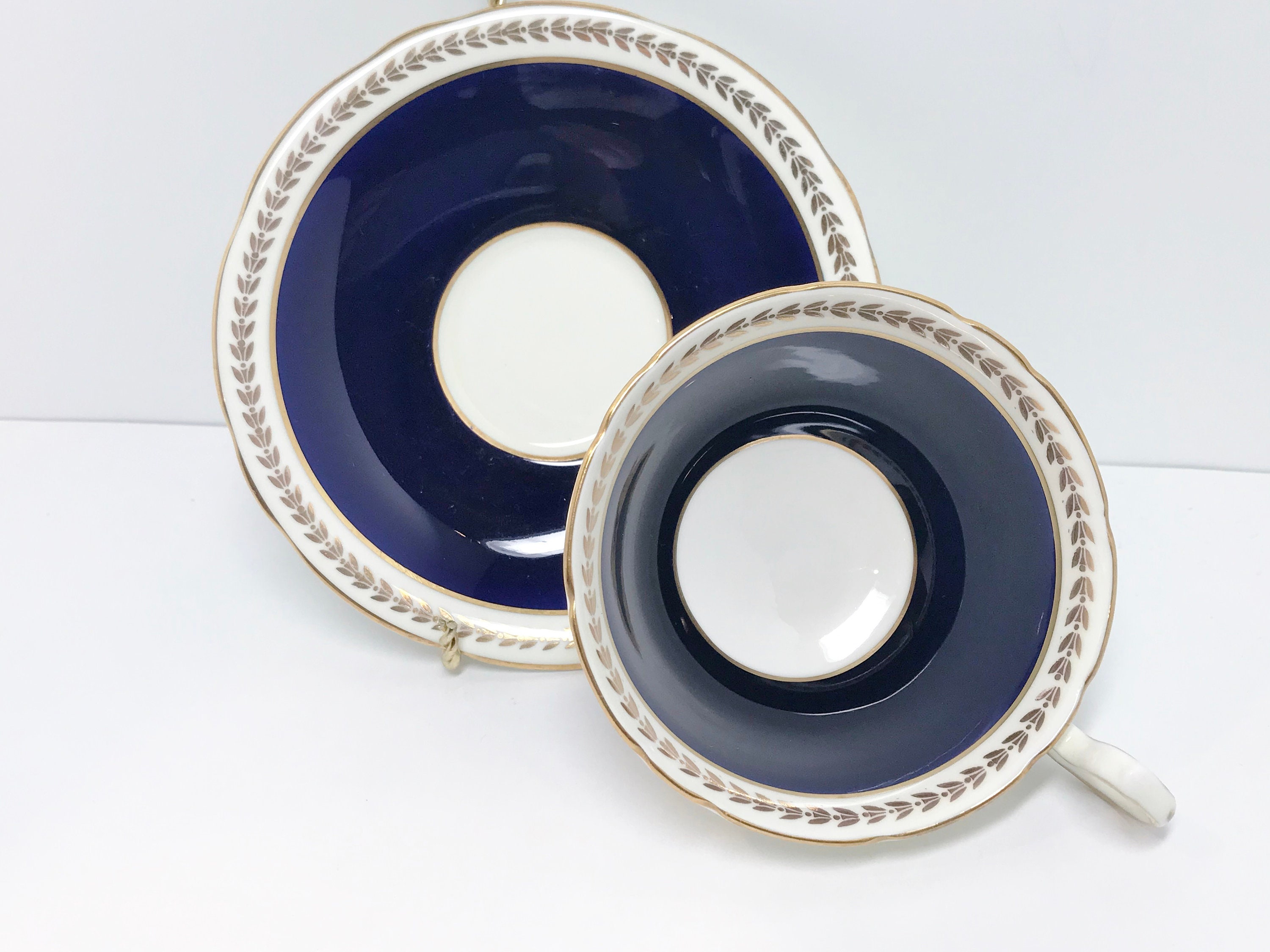 Navy Aynsley Teacup and Saucer, Antique Tea Cups, Navy Tea Cups ...