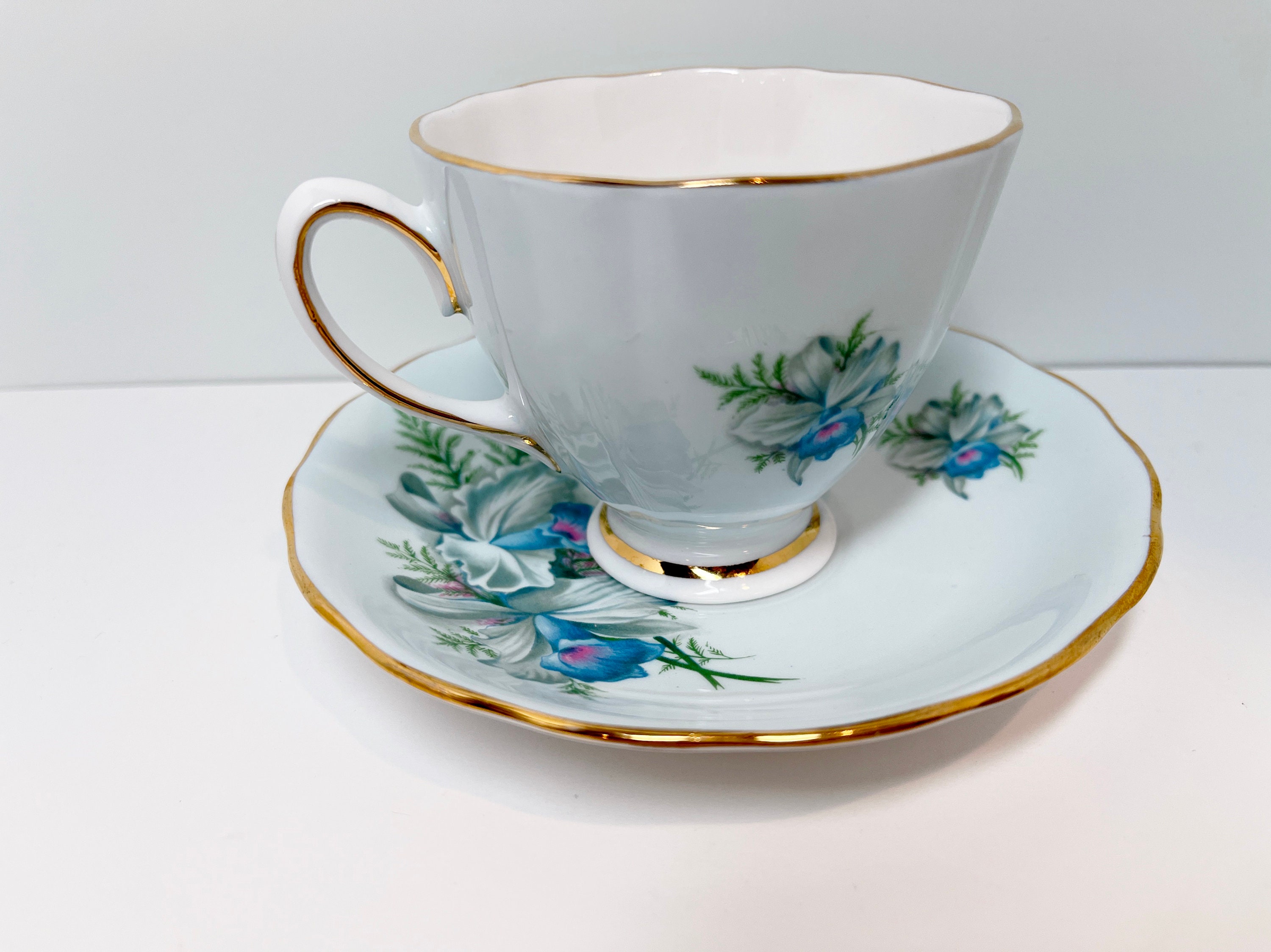 Heavenly Blue Colclough Tea Cup and Saucer, Blue Orchid Teacup, Floral ...