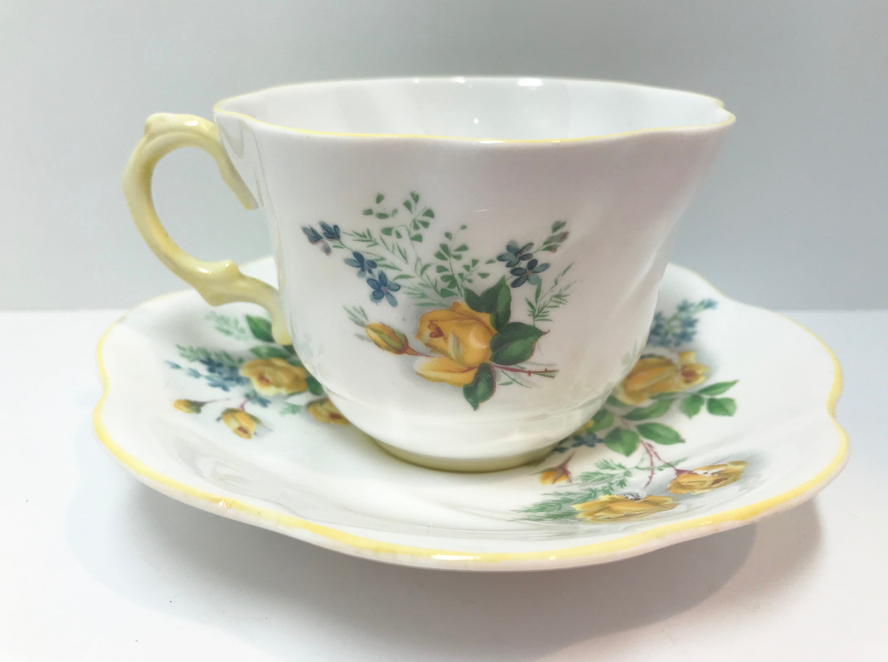 Rosina Tea Cup and Saucer, Yellow Rose Tea Cups Vintage, Antique ...
