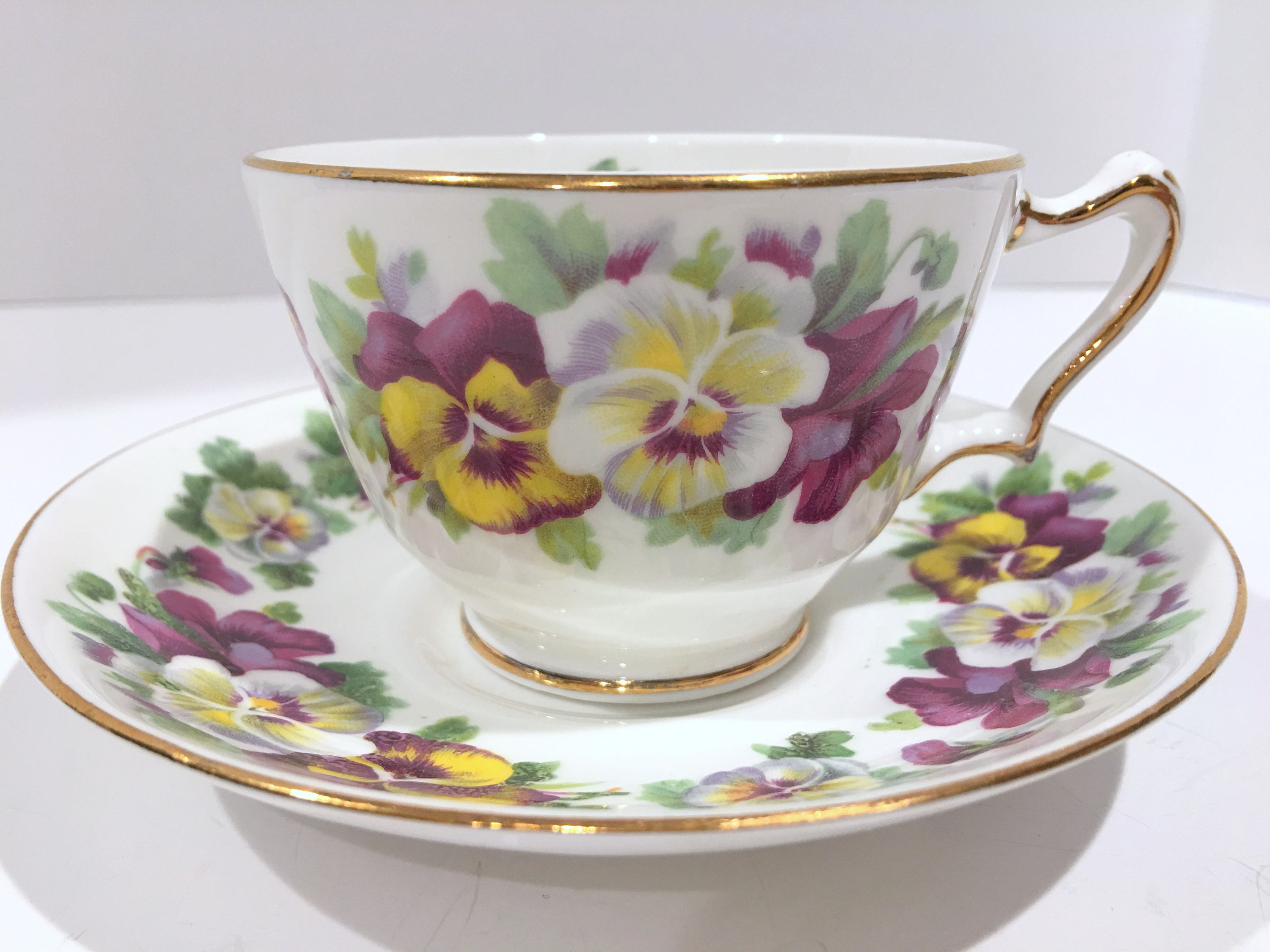 Crown Staffordshire Tea Cup and Saucer, Pansy Tea Cups, English Bone ...